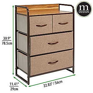 mDesign 30.9" High Steel Frame/Wood Top Storage Dresser Furniture Unit with 4 Removable Fabric Drawers - Bureau Organizer for Bedroom, Living Room, or Closet - Coffee/Espresso Brown