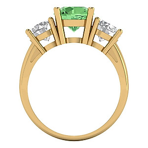 Clara Pucci 3.19ct Round cut Custom Solitaire 3 stone Turquoise Green Sim. Diamond Wedding Anniversary Pave Ring 14k Yellow Gold Size 4.5