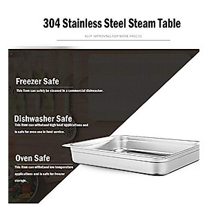 2 1/2" Deep Steam Table Pan Full Size, 8.3 Quart Stainless Steel Anti-Jam Standard Weight Hotel GN Food Pans - NSF (20.87"L x 12.8"W)