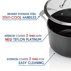 TECHEF - Onyx Collection - 5-quart Soup Pot with Glass Lid, coated with New Teflon Platinum Non-Stick Coating (PFOA Free) (5-quart)