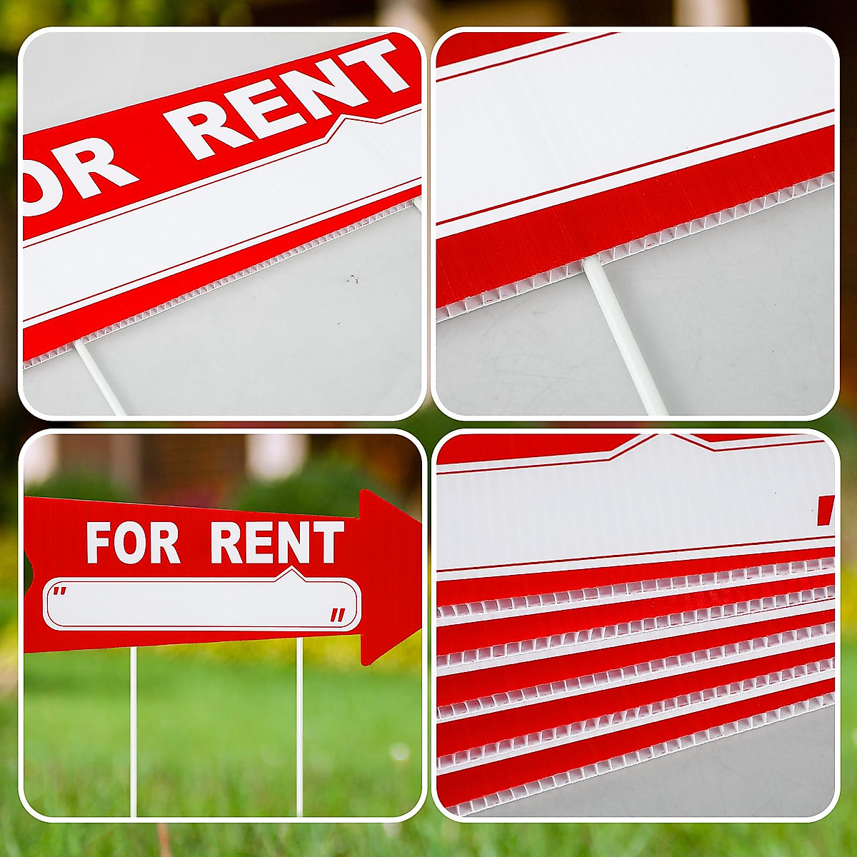 Barydat 12 Pcs for Rent Yard Signs with Stakes Double Sided for Rent Arrow Signs with Stand 17 x 6 Inches for Rent Sign This Way Arrow Yard Signs Plastic Garage Sale Sign Outdoor