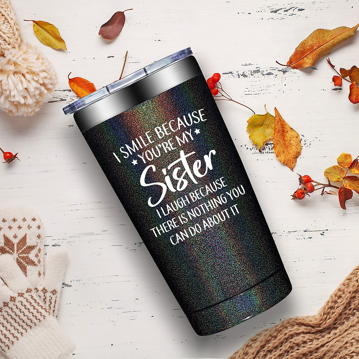 Grifarny Sister Gifts from Sister - Sister Birthday Gifts - Sister Christmas Gifts - Mothers Day Gift for Sister - I Smile Because Your are My Sister Tumbler Cup 20oz