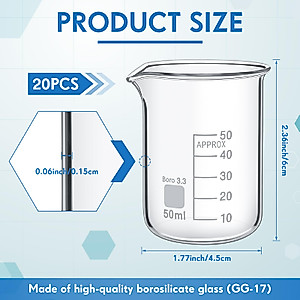 Tanlade 20 Pcs 50 ml Beaker, Shot Glass Beaker, Low Form Griffin, High Borosilicate Class Measuring Beakers Bulk Printed Scientific Glassware for Laboratories, Classrooms or Home Use