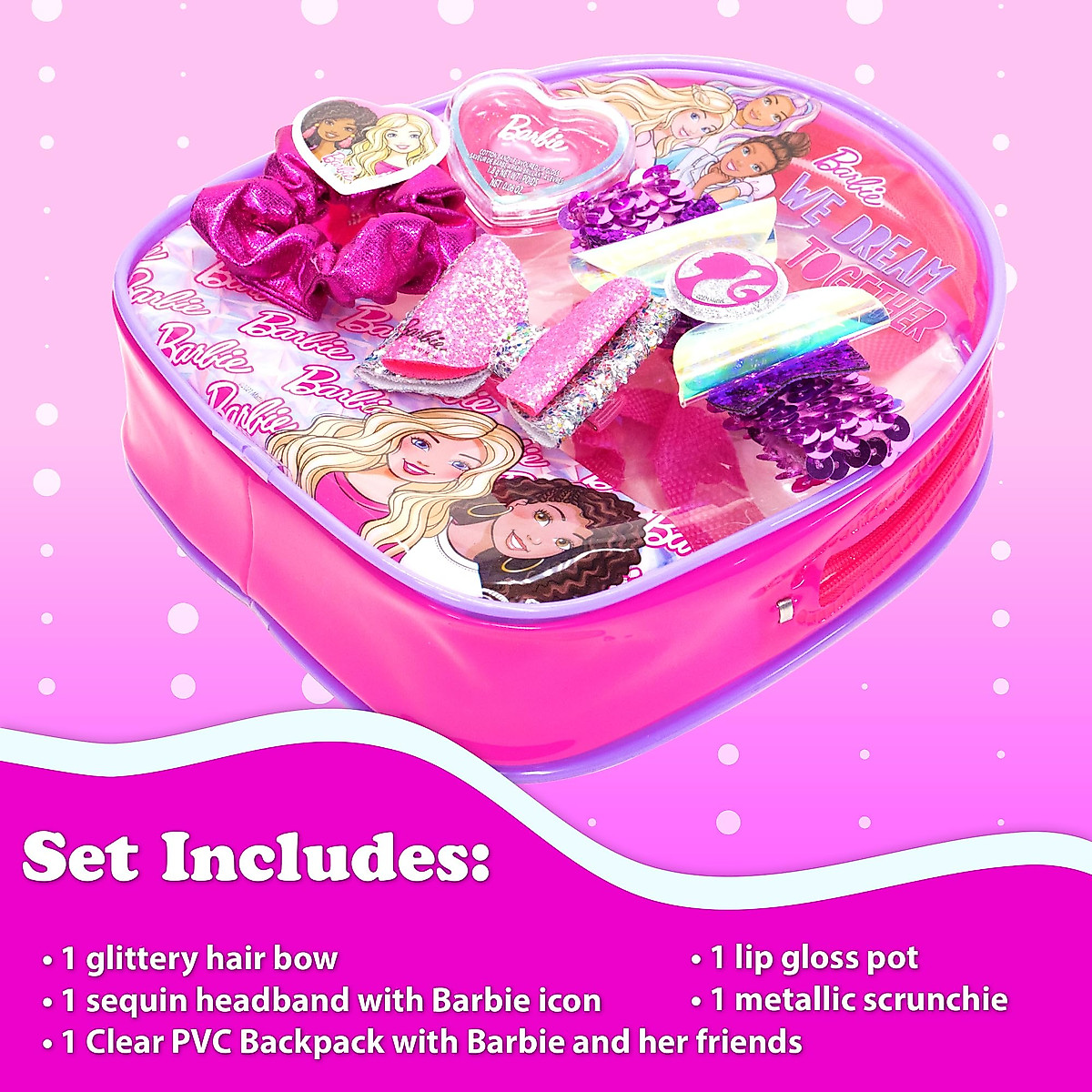 Barbie - Townley Girl Backpack Cosmetic Makeup Gift Bag Set includes Hair Accessories and Printed PVC Back-pack for Kids Girls, Ages 3+ perfect for Parties, Sleepovers and Makeovers