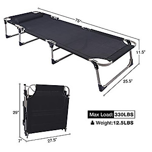 REDCAMP Oversized Fold Up Camping Cots for Adults Most Comfortable, Adjustable 4 Position Reclining Outdoor Lounge Chairs for Outside Patio Indoor Sleeping, Black