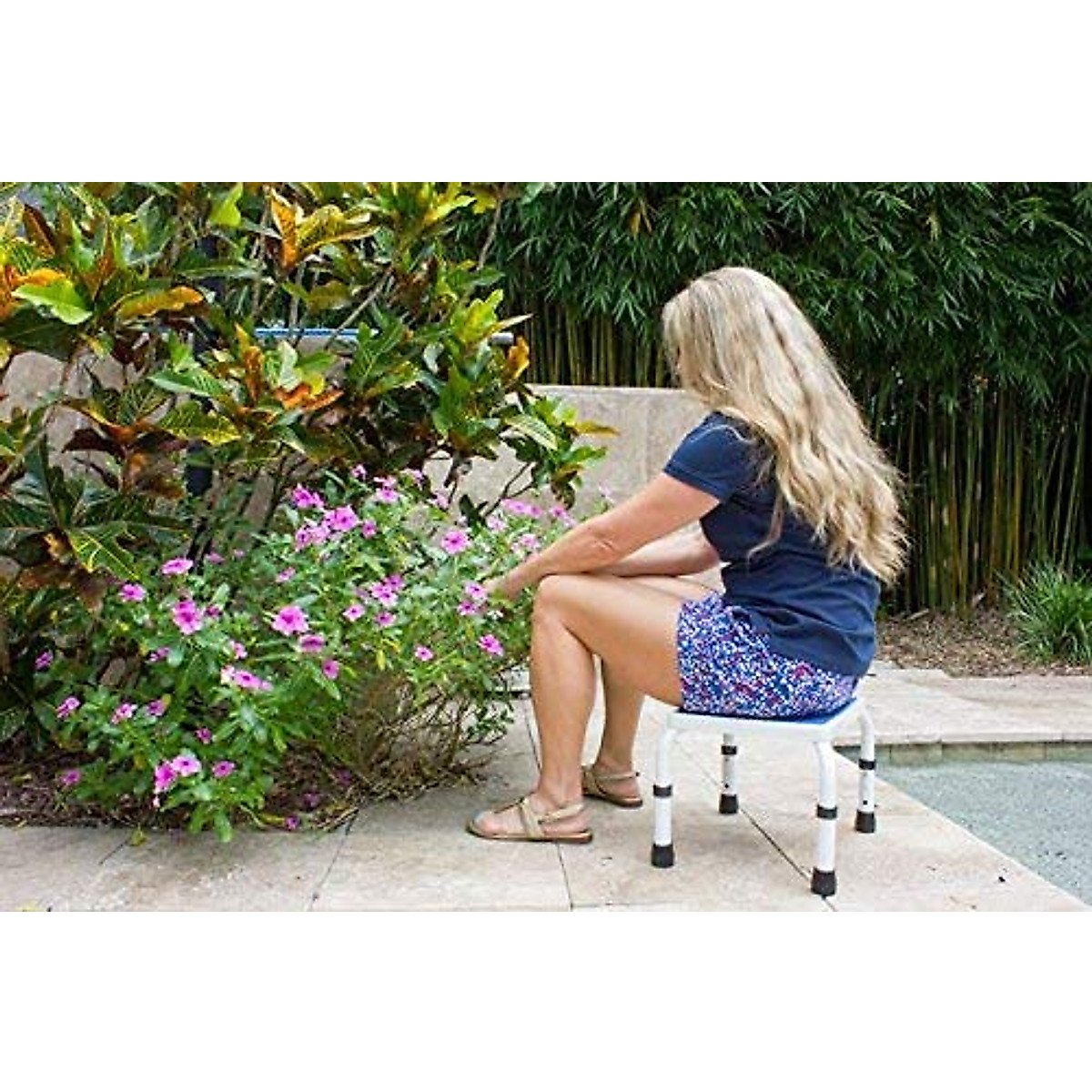 AdjustaStep Height Adjustable Step Stool- All Steel Construction, Anti-Slip Foot Pads and Platform. Bariatric Version Option. Modern White and Blue Finish.