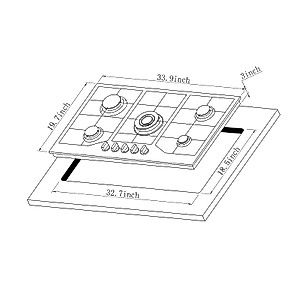 Henshar 34 inch Gas Stove top Built-In Gas Cooktop, 5 Sealed Burner with Thermocouple Protection Stainless Steel NG/LPG Convertible Gas Hob, Built-In Gas Stovetop KN5809