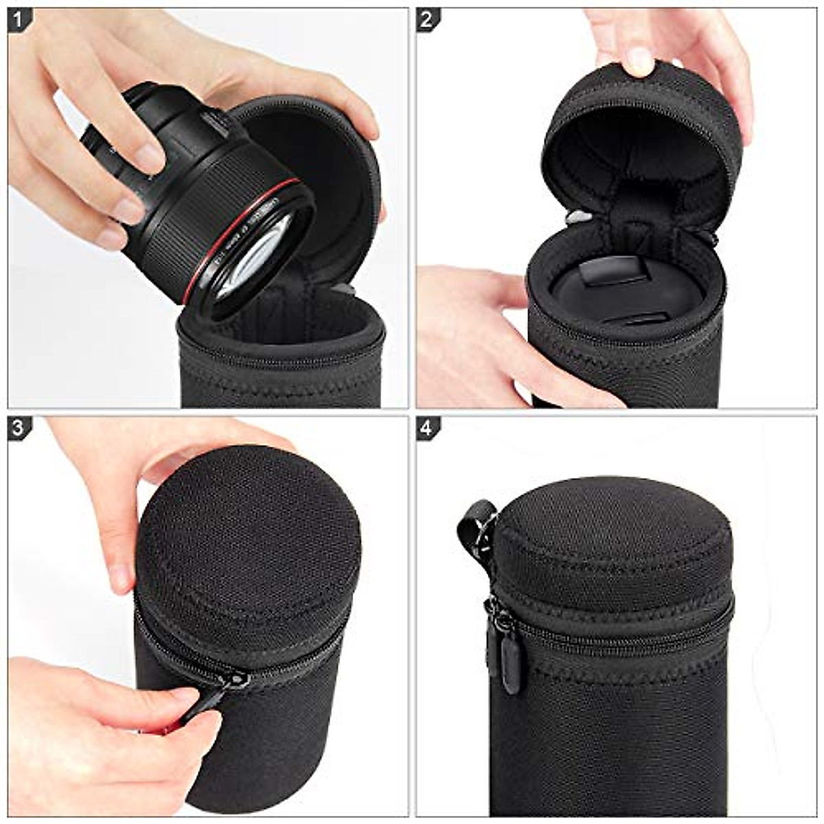 ARVOK Lens Pouch Set, Water Resistant Protective Lens Cases for DSLR Camera Lens, 4 Size Thick Camera Lens Bag for Nikon, Tamron, Sigma, Pentax, Sony, Olympus, Panasonic