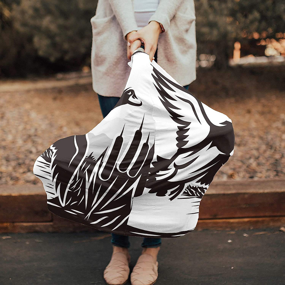 Car Seat Canopy Nursy Cover, Flying Duck Black and White Art Multi Use Breastfeeding Scarf for Infant Carseat Canopy, Stroller, Shopping Cart, Highchair