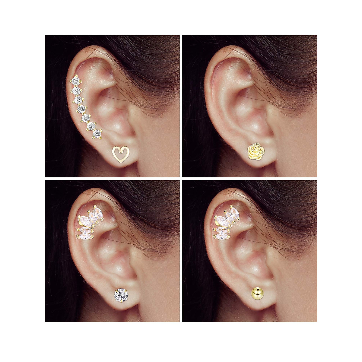 6 Pairs Stainless Steel Tragus Cartilage Earrings Labret Studs Barbell Lip Nose Body Stud Piercing for Men Women Ornament (Gold)