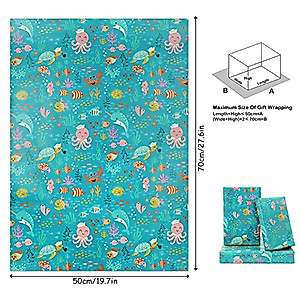 Ocean Themed Birthday Wrapping Paper For Kids Girls Boys, Under the Water Animal Coastal Design Gift Wrap Paper for Birthday Baby Shower Children's Day, 4 Sheets Folded Flat 20x28 Inches Per Sheet