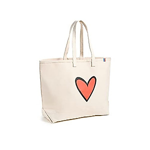 KULE Women's Over The Shoulder Heart Tote, Canvas, Off White, One Size