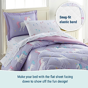 Wildkin Kids 100% Cotton Flannel Twin Sheet Set for Boys & Girls, Bedding Set Includes Fitted Sheet, Top Sheet & Pillow Case, Bed Sheets for Cozy Cuddle (Unicorn)