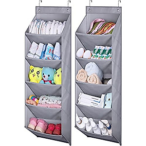 MISSLO Narrow Over the Door Organizer with Deep Pocket - 2 Pack Behind the Door Storage Organizer Rack for Baby Diaper, Shoe, Closet, Bathroom, Bedroom, Pantry, Nursery, Gray