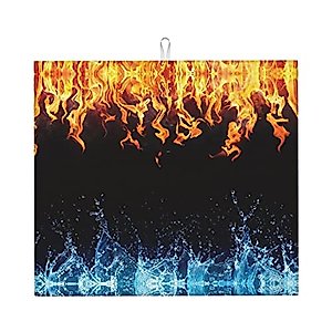 Ice Fire Printed Drying Mat For Kitchen Ultra Absorbent Microfiber Dishes Drainer Mats Non-Slip Silicone Quick Dry Pad - 18 X 16inch