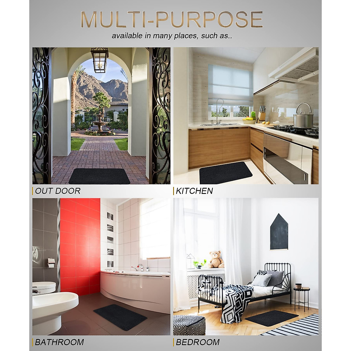 K&janet6am Door mat Indoor Rug Inside Front Entrance, 27.5x17.7 Inches, Durable Floor Mat Non Slip Rug Ultra Absorb Mud, Low Profile Front Back Door Rug for Entryway, Black