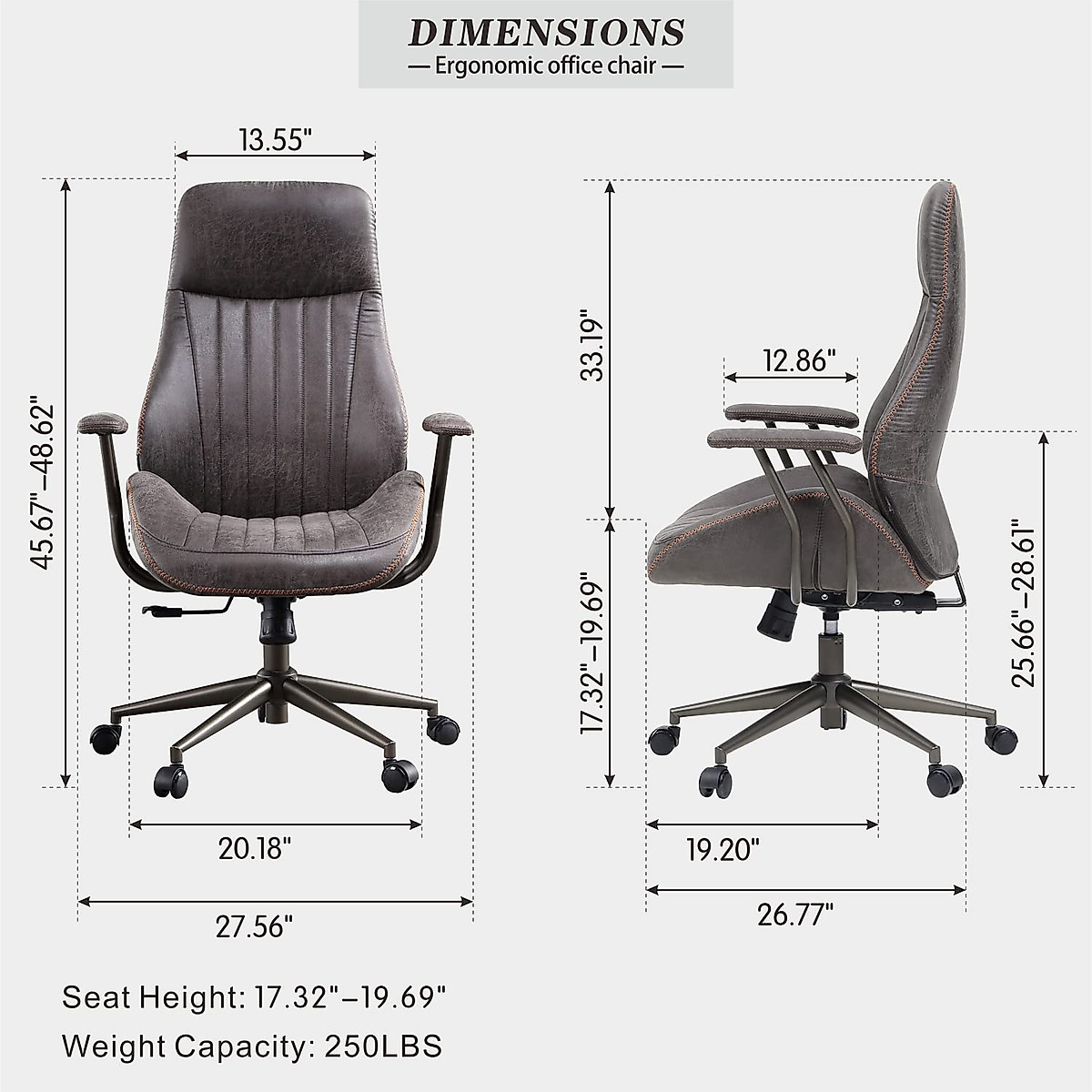 XIZZI Ergonomic Chair, Modern Computer Desk Chair,high Back Leathe Office Chair with Lumbar Support for Executive or Home Office (Gray-Black)