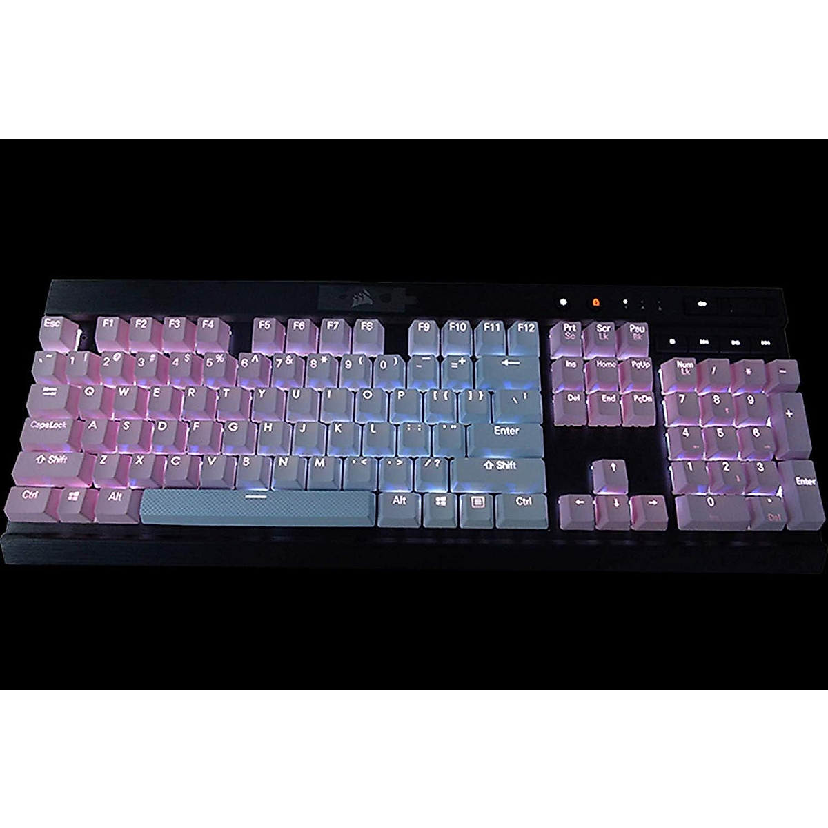 104 Keys PBT Double Shot Backlit Keycaps Translucent Keyset OEM Profile for Corsair Gaming Mechanical Keyboard K95 Platinum K70 MK.2 K65 K66 K68 RGB Strafe (Blue Pink Gradient)