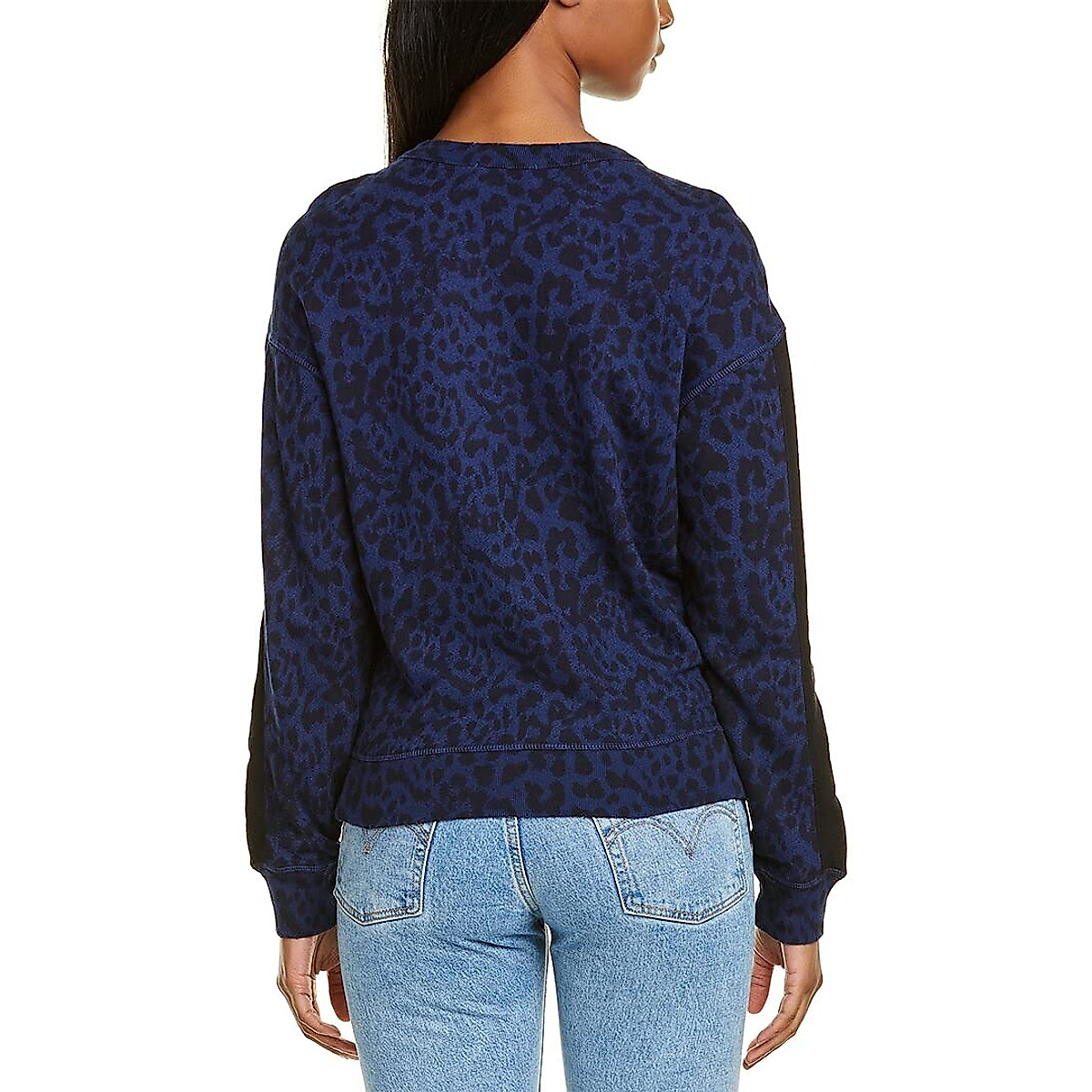 n: PHILANTHROPY Women's Azure Casual Long Sleeve Crew Neck Pullover Sweatshirt, Galaxy Blue Leopard, XS