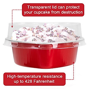 HEYYUMI Mini Heart Shaped Cake Pans with Lids, 50pcs 3.4oz Aluminum Foil Heart Cake Pan,Disposable Heart Cupcake Cups Liners Tins Ramekins Containers for Valentine's Day Weddings Anniversaries(Red)