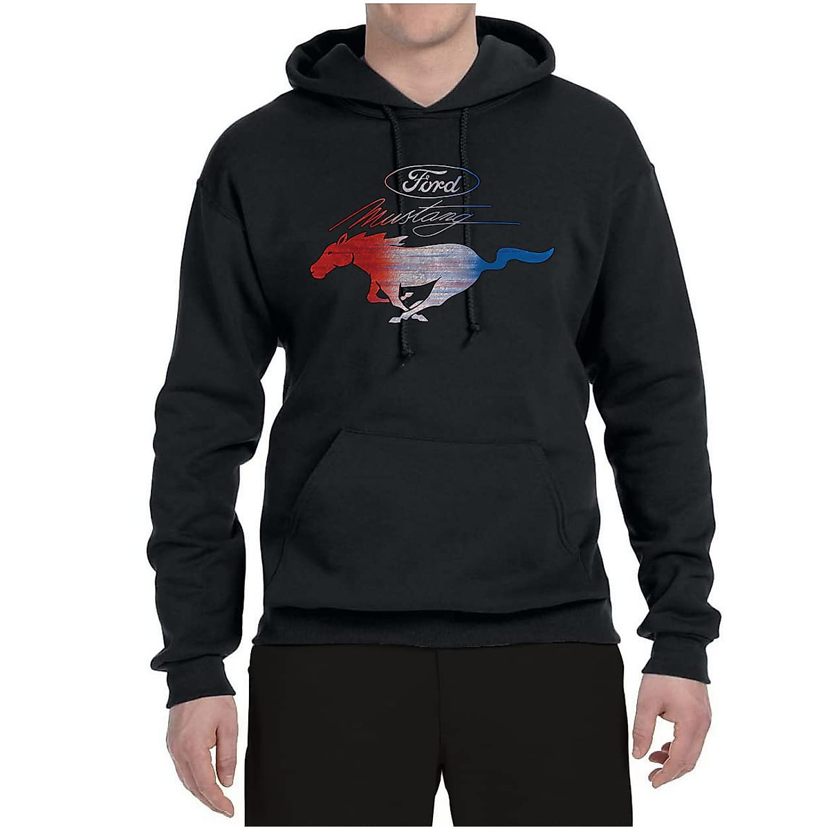 Wild Bobby Ford Mustang Shirt USA Flag Mustang Emblem T-Shirt Cars and Trucks Unisex Graphic Hoodie Sweatshirt, Black, Small