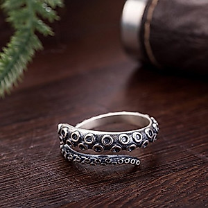 NanMuc Octopus Rings for Womens Adjustable Stainless Steel Octopus Tentacles Wrap Ring Open Statement Ring Jewelry Gift