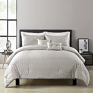 Lush Décor Farmhouse Seersucker 5-Piece Full/Queen Comforter Set (White)