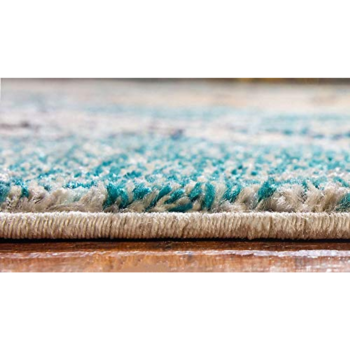 Unique Loom Estrella Collection Modern, Abstract, Colors, Distressed Area Rug, 2 ft 2 in x 6 ft 7 in, Beige/Light Blue