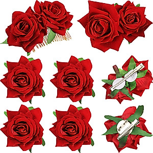 6 Pcs Rose Hair Clip Flower Hairpin Rose Hair Clip Comb Flower Hairpin Rose Brooch Floral Clips Mexican Rose Hair Accessories for Women Wedding Party Mother's Day(Red)