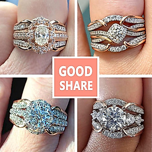 SHELOVES Two Tone Rose Gold Ring Guard 925 Sterling Silver Round CZ Ring Enhancer for Engagement Rings Sz 6