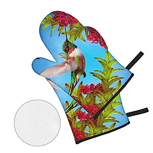 Spring Bird Hummingbird Oven Mitts and Pot Holders Sets 4 Piece Set Heat Resistant Non Slip Oven Mitts for Cooking Baking Grilling