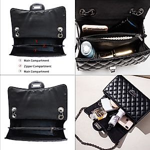 Eveupp Quilted Crossbody Bags for Women Black Chain Purse Leather Quilted Bag Clutch Purses Large