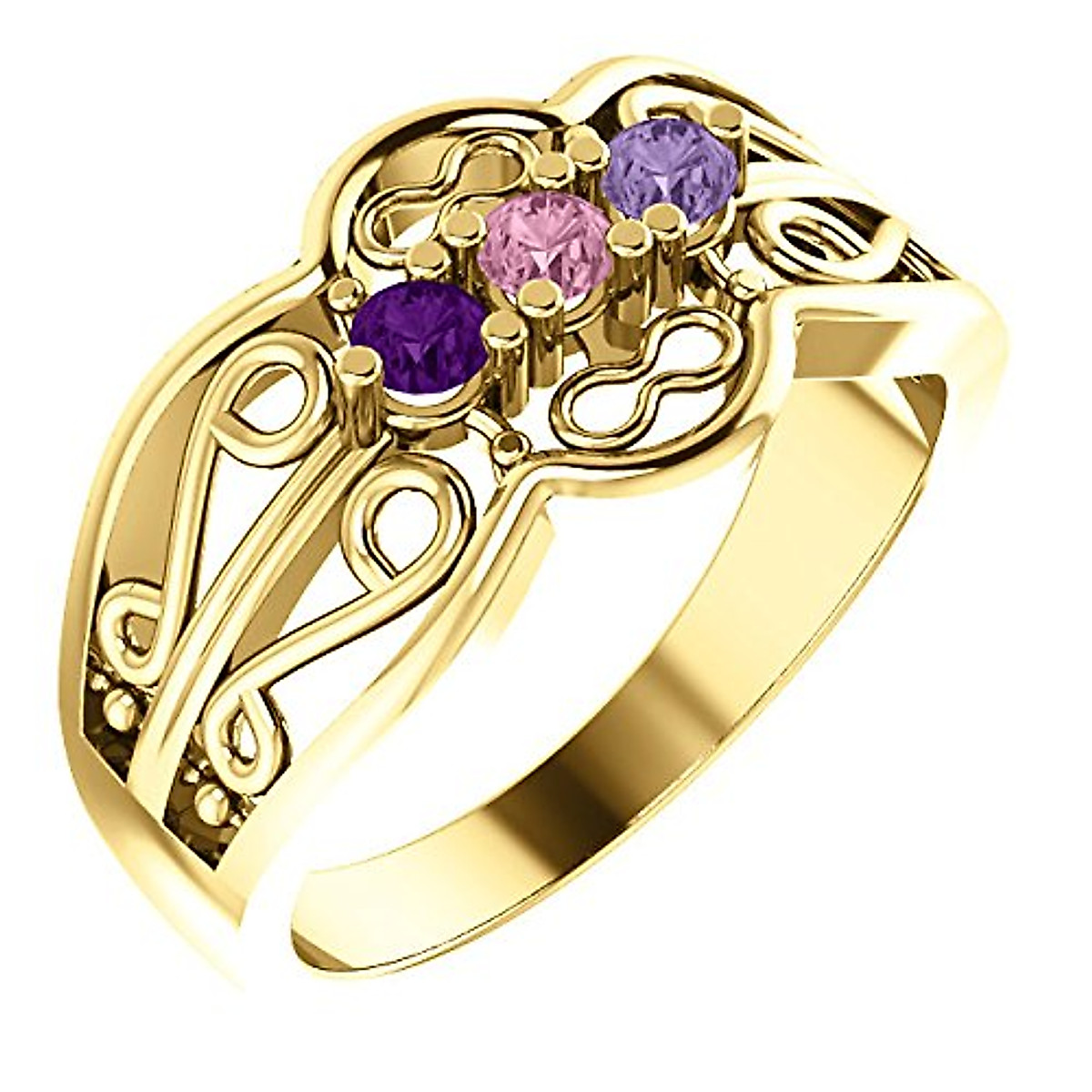 Family Mothers Ring 2 to 7 Birthstones in Silver,10k White or Yellow (yellow-gold)