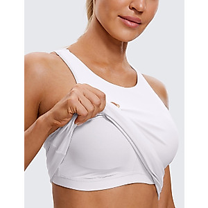CRZ YOGA Butterluxe Womens Racerback High Neck Tank Top - with Built in Bra Workout Padded Yoga Athletic Camisole White Medium