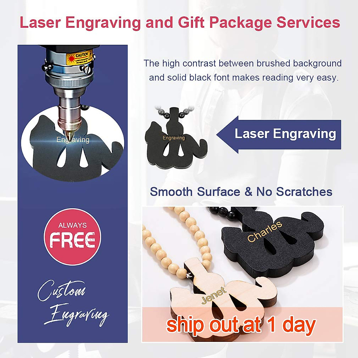 FaithHeart Moslem Jewelry Allah Bead Necklace Mens Wood Bead Chain Jewelry Women Sweater Chains 36 Inches Long Necklaces