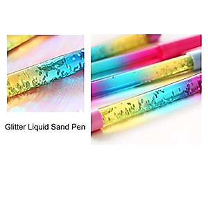 4 Pack Bling Rainbow Liquid Sand Gel Ink Pen Glitter Fairy Stick Ballpoint Pen Crystal Pens Rollerball Pens Student Pens for Kids Girls Gift Stationery School Office Supplies (Black Ink)