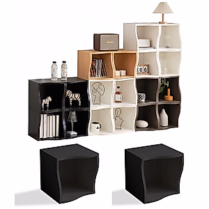 Cmishe Cube Shelf Bookcase, 2 Cube Storage Organizer, Stackable Modular Book Shelf for Bedroom, Living Room, Office, Closet