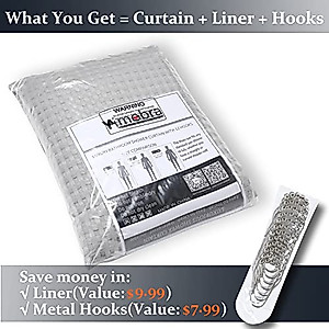 Yimobra Waffle Shower Curtain Sets with Liner, Heavyweight Fabric with 12 Hooks, Water-Repellent, Washable, Mesh Top Window, 72 "x 72", Gray