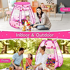Wilhunter Baby Ball Pit for Toddler with 50 Balls, Kids Pop Up Play Tent for Girls, Princess Toys for Children Indoor & Outdoor Playhouse with Carry Bag