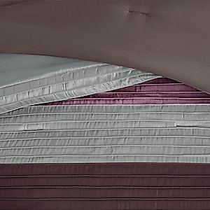 Madison Park Amherst Faux Silk Comforter Set-Casual Contemporary Design All Season Down Alternative Bedding, Matching Shams, Bedskirt, Decorative Pillows, King(104"x92"), Purple, 7 Piece (MP10-127)