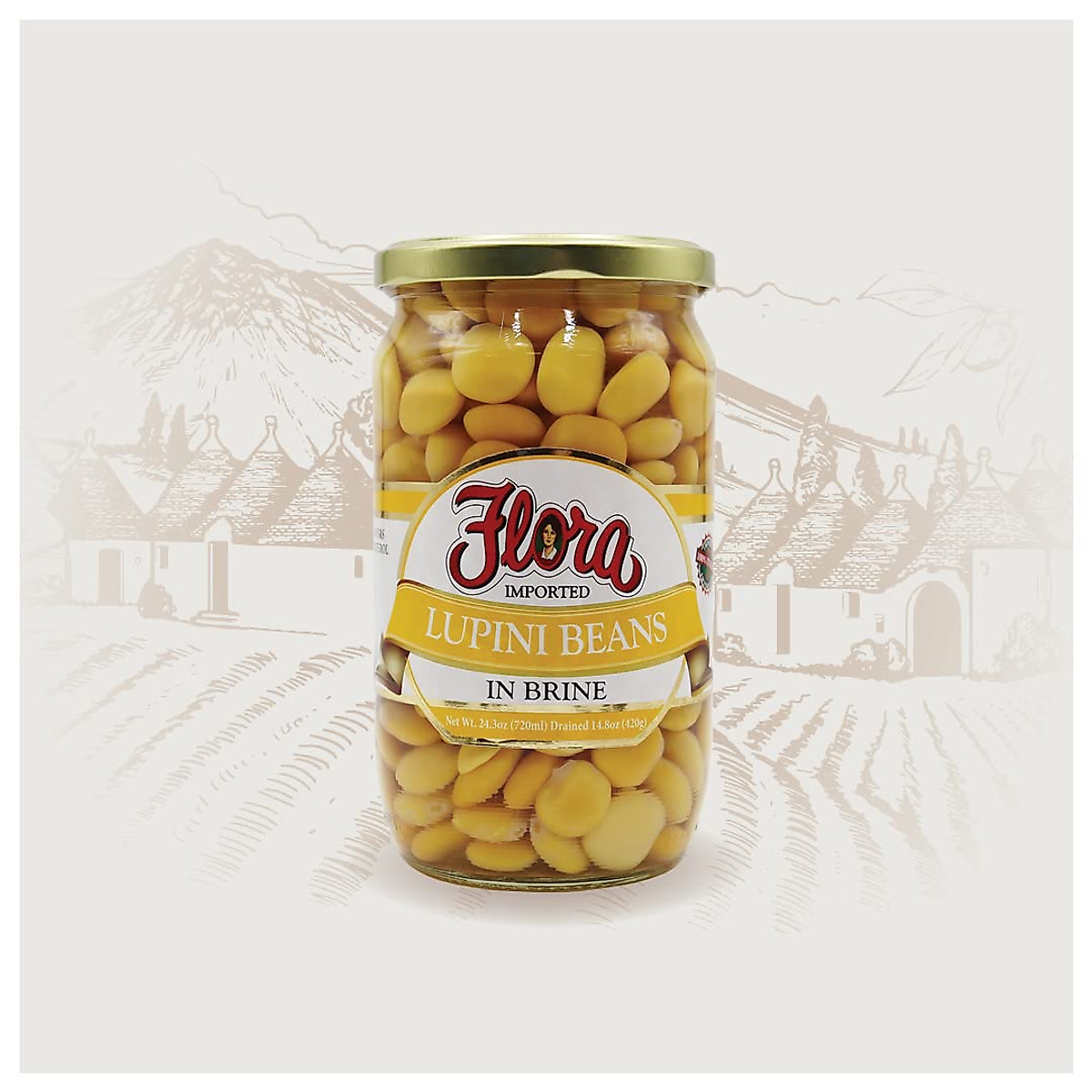 Flora Foods Lupini Beans | Ready to Eat Healthy Snack | 24 oz. Jar (680g) | Imported 100% Italian | All Natural | Non GMO | Fresh Harvest | From Italy to Your Table
