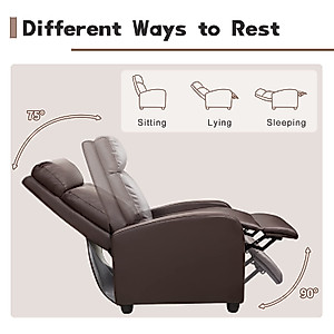 Furniwell Massage Recliner Chair for Living Room Adjustable PU Leather Reclining Chair Home Theater Seating Modern Winback Single Sofa for Adults with Footrest (Leather, Brown)