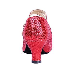Honeystore Women's Soft Ground Mary Jane Glitter Dance Shoes Red 8 B(M) US