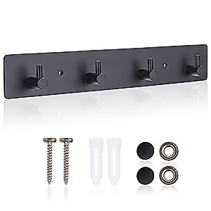 Black Coat Rack Wall Mounted - with 4 Hanging Hooks Stainless Steel Heavy Duty Modern Design Hanger Coat Hook Towel Hook, Bedroom Bathroom Kitchen Entryway Storage Wall Organizer for Hat Key Robes