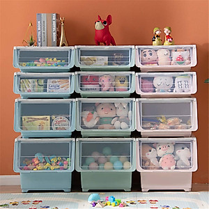 Shozafia Plastic Storage Bins for Toys, Stackable Storage Containers with Lids Front Opening, Clear Storage Box with Wheels. (White,3 Pack Large)