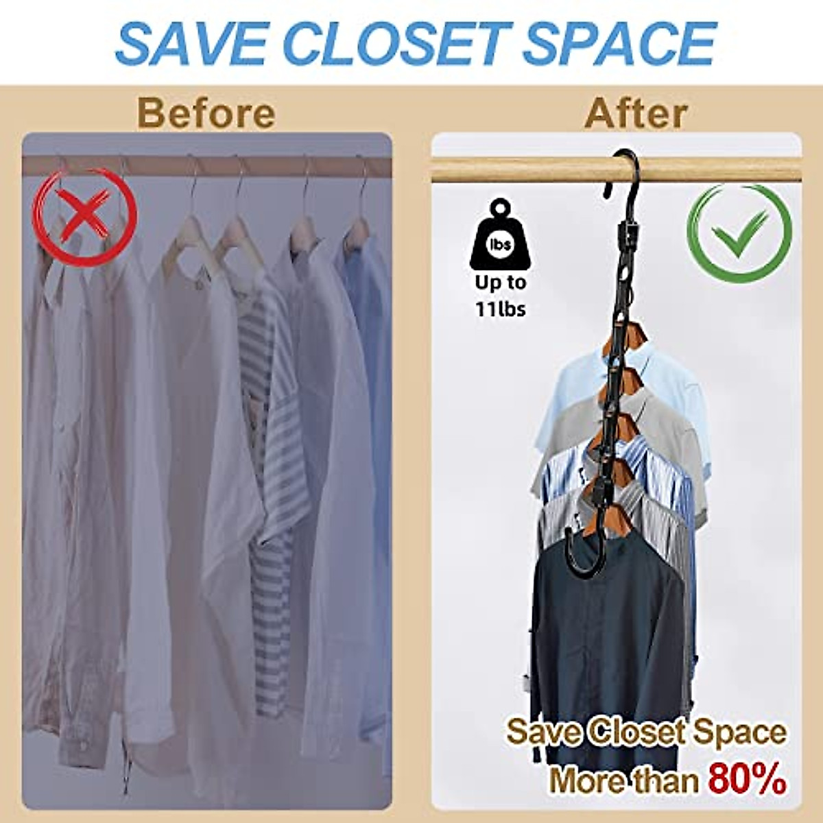 24 Pack Hangers Space Saving Magic Sturdy Space Saver Storage Smart Plastic Clothes Hanger Organizer for Closet Wardrobe Apartment College Dorm Room Essentials, Black
