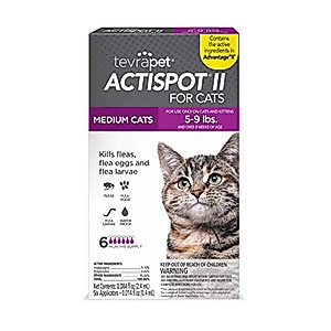 TevraPet Actispot II Flea Treatment for Small and Medium Cats 5-9 lbs | 6 Doses | Powerful Prevention and Control, Clear