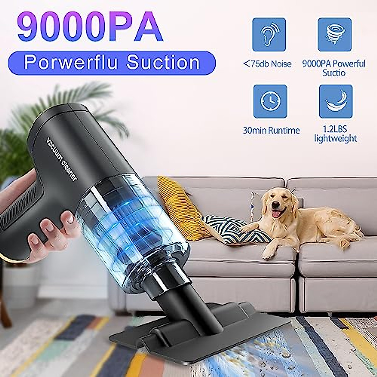 Tipcoo Portable Car Vacuum Cleaner - High Power 9000Pa Vacuum Cleaner and Air Duster,120W Rechargeable Cordless Car Vacuum,Mini Vacuum for Car,Office, Desktop, Pet Hair Cleaning, Home Cleaning