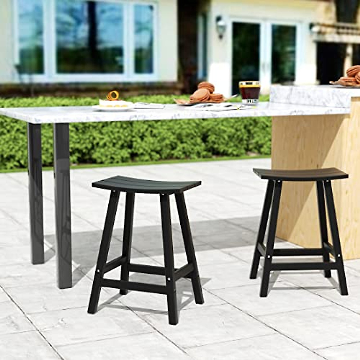 WO Home Furniture Saddle Stool 24"-Inch Adirondack HDPE Backless Patio Kitchen Counter Stool Seat (Black)