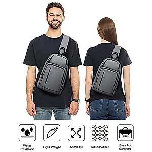 Grey Sling Bag for Men Women, Small Anti Theft One Strap Motorcycle Backpack Sling Tactical Chest Bag for Swimming Diving Outdoor Sports